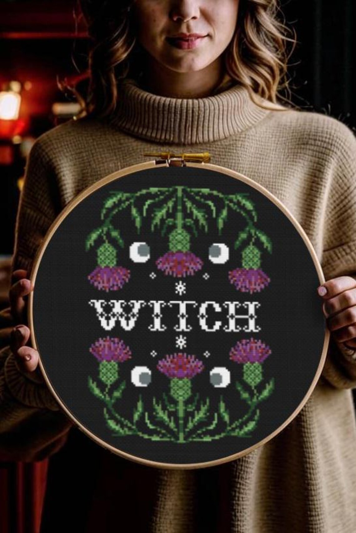 Witch Cross Stitch Pattern: Thistle Moon Floral Witchy (PDF) - Etsy