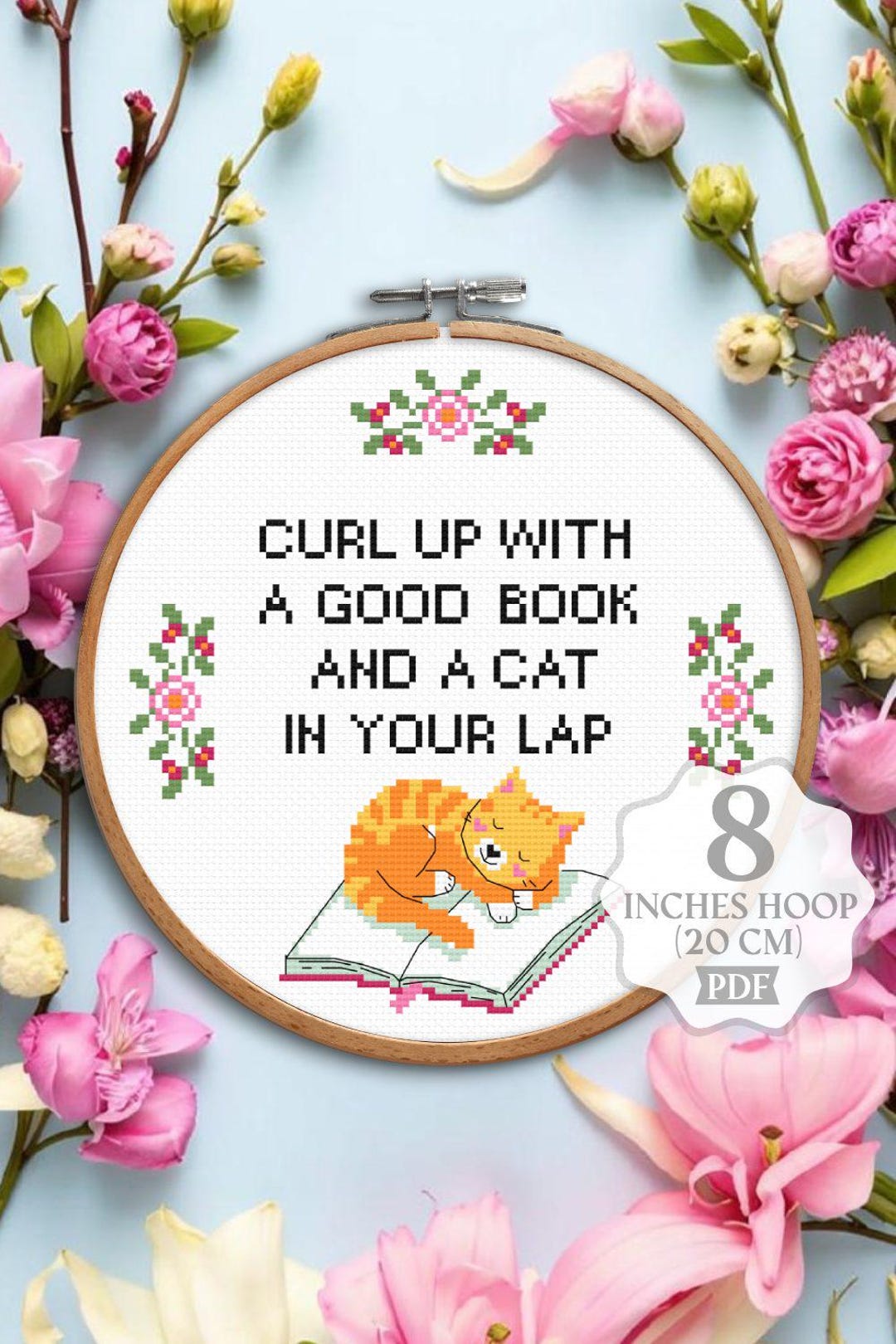 Bookish Cross Stitch Pattern PDF Book Cross Stitch Books and Cat Cross ...