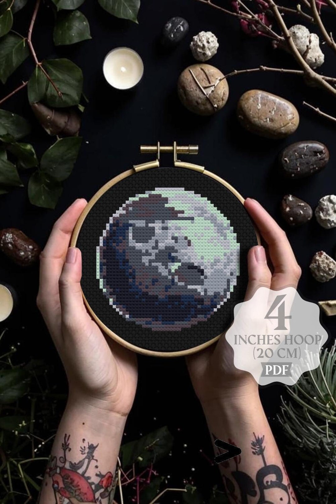 Moon Cross Stitch Pattern PDF, Small Modern Embroidery Luna Full Moon ...