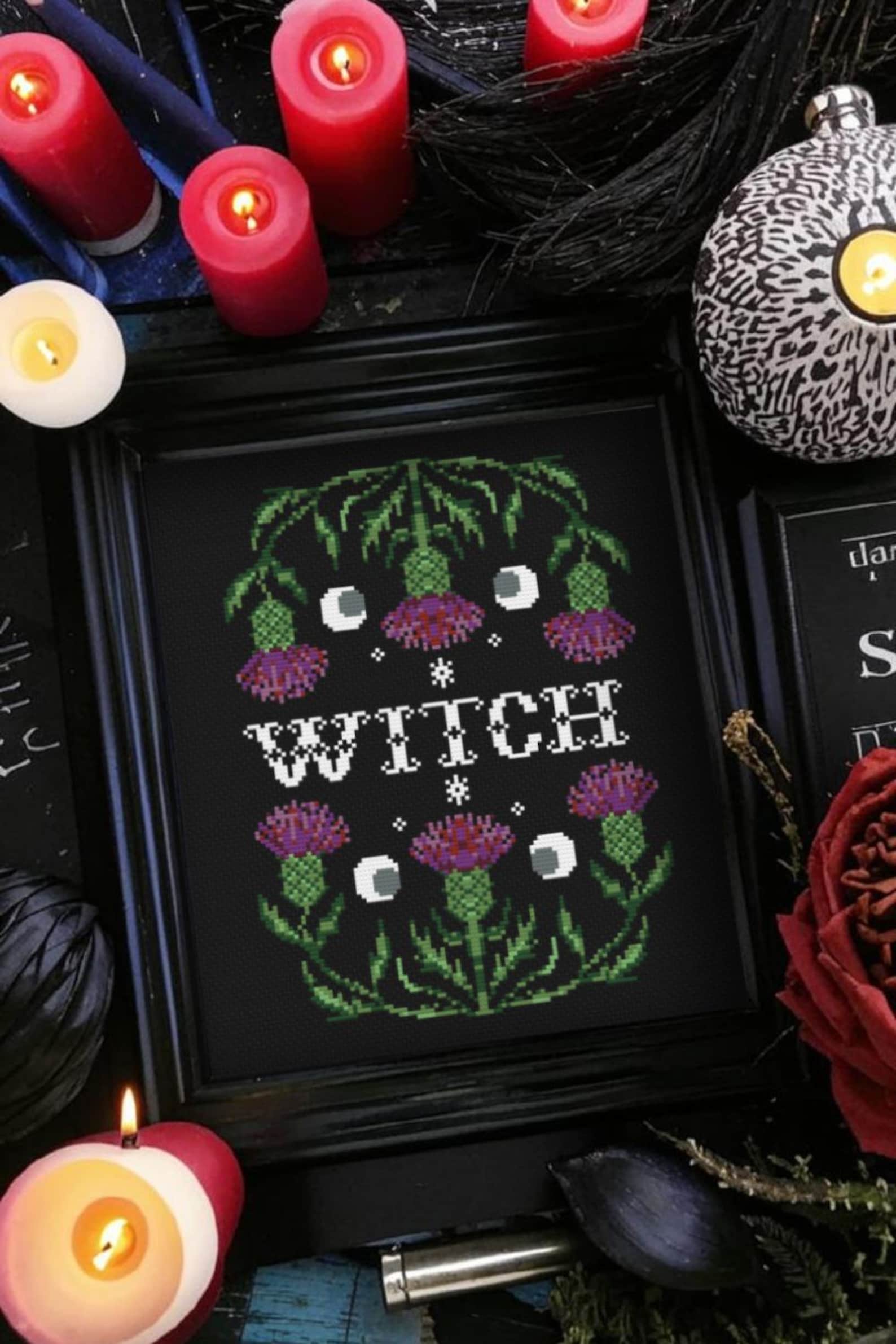 Witch Cross Stitch Pattern: Thistle Moon Floral Witchy (PDF) - Etsy