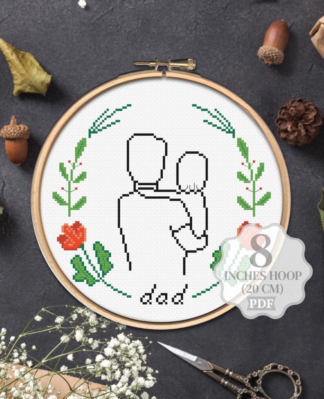 Dad and Me Cross Stitch Pattern PDF, Father's Day Gift From Kids, Small ...