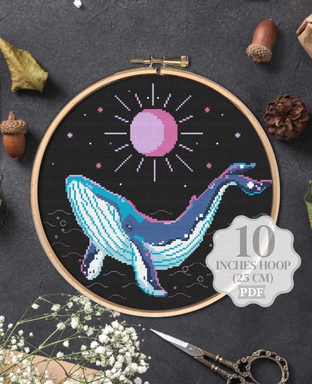 Blue Whale Cross Stitch Pattern PDF, Humpback Modern Deep Sea Animals ...