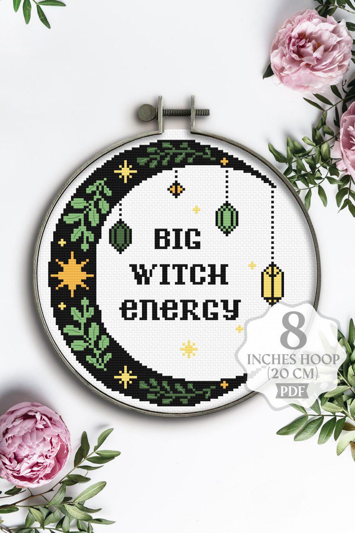 Witch Energy Cross Stitch Pattern: Moon & Crystals (PDF Download) - Etsy