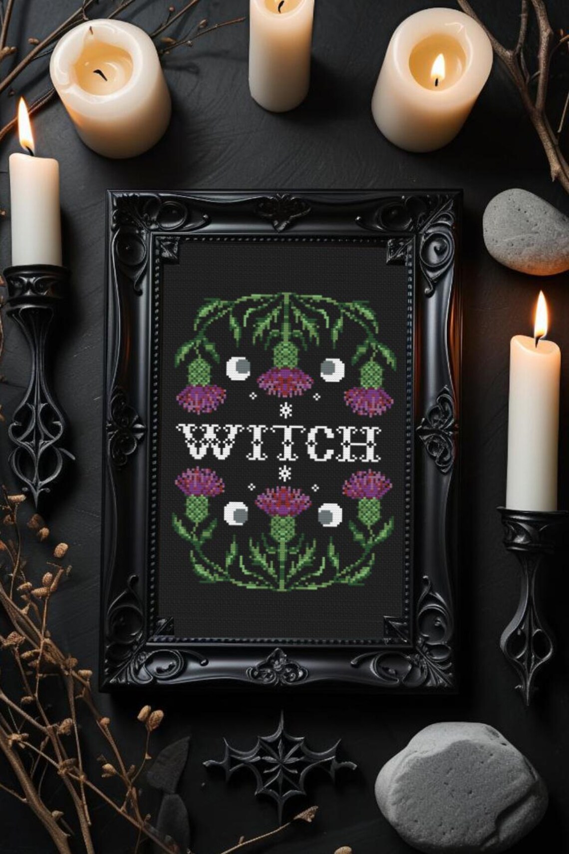 Witch Cross Stitch Pattern: Thistle Moon Floral Witchy (PDF) - Etsy