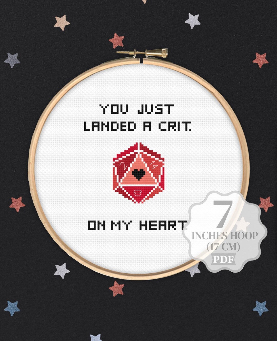 Dice Crit Cross Stitch Pattern PDF, Dragons Gift Valentines Day Love ...