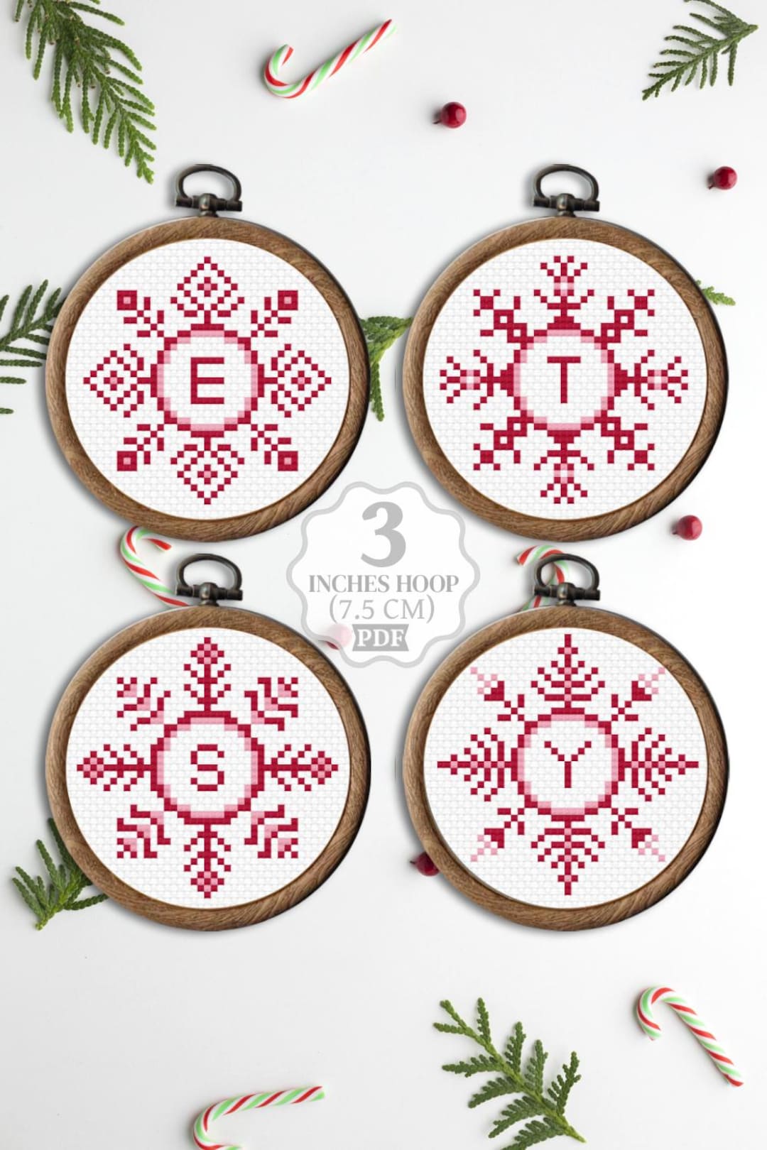 Small Christmas Cross Stitch Pattern PDF, Snowflake Xmas Tree Ornament ...