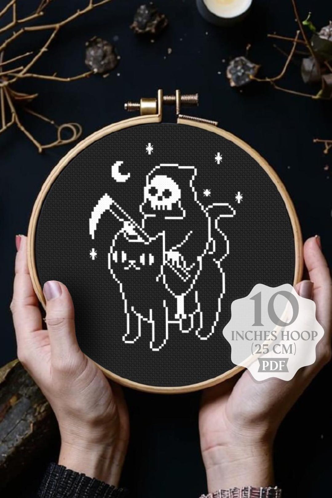 Cat Death Cross Stitch Pattern, Digital PDF, Cute Funny Easy Simple One ...