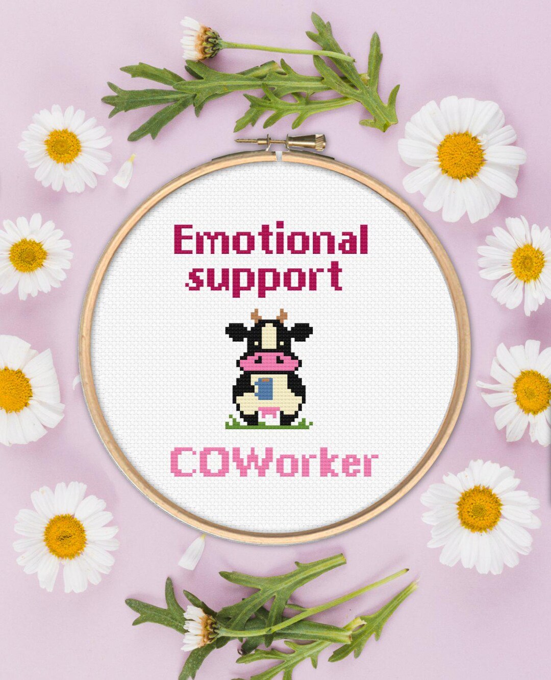 Emotional Support Cow Cross Stitch Pattern PDF, Mental Health Coworker ...