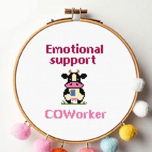 Emotional Support Cow Cross Stitch Pattern: Office Sign (PDF Download ...