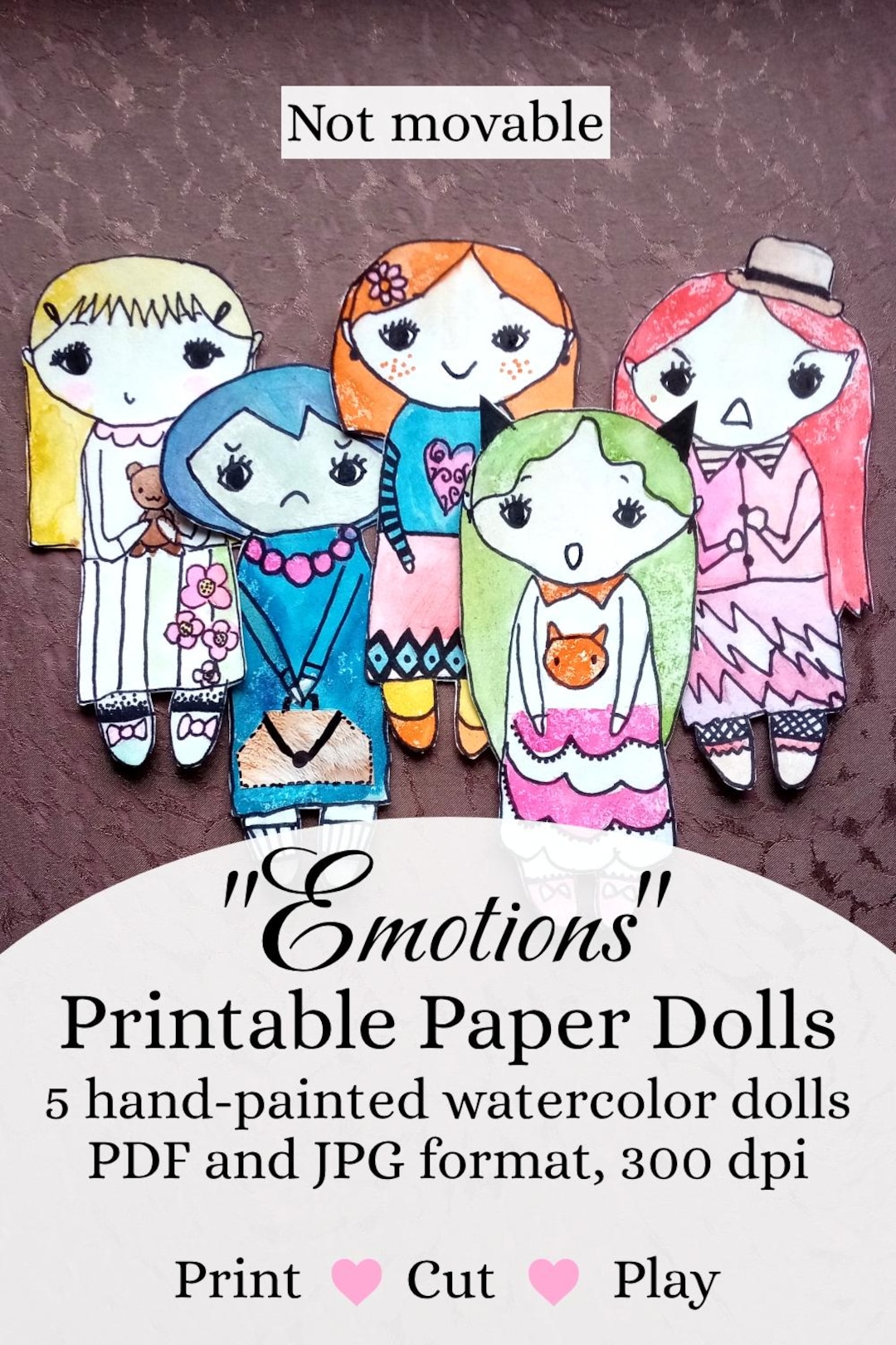 Paper Dolls Printable Kit PDF, Instant Download, 5 Cute Hand-drawn ...