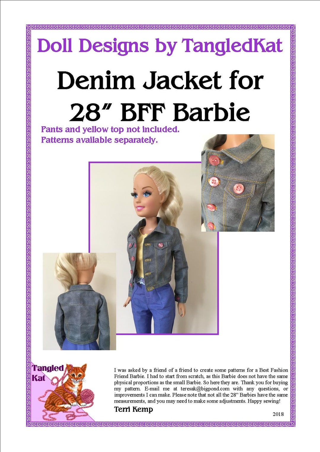 Denim Jacket Pattern to Fit 28in Fashion Doll - Etsy
