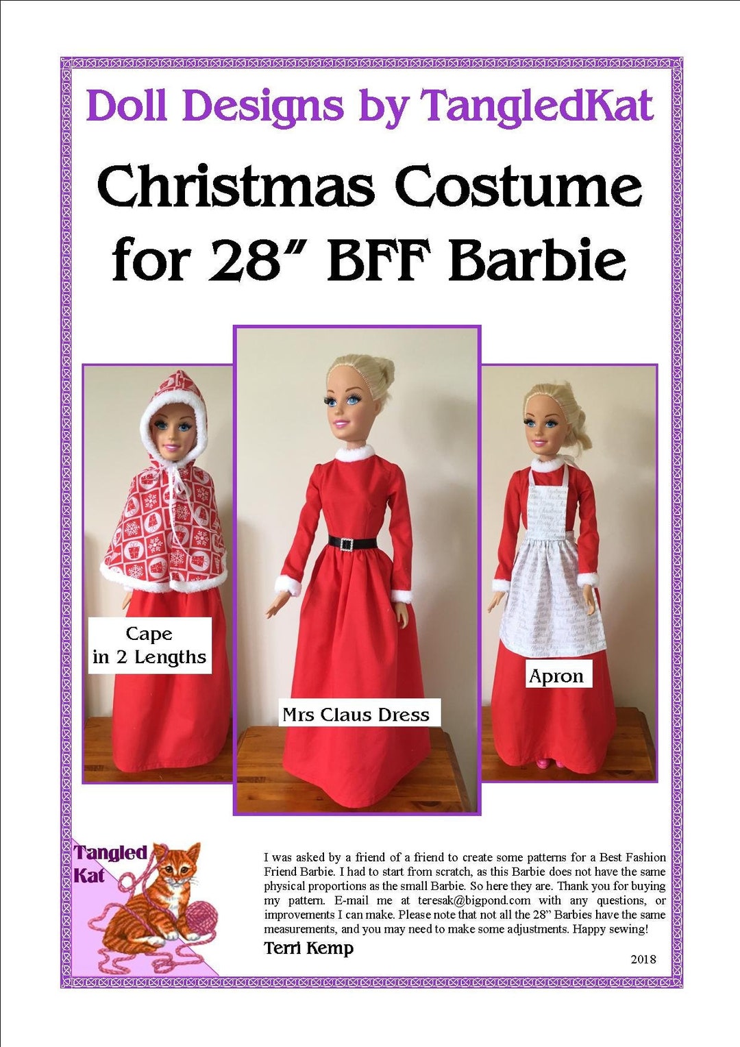 Christmas Costume Pattern to Fit 28in Fashion Doll - Etsy Australia