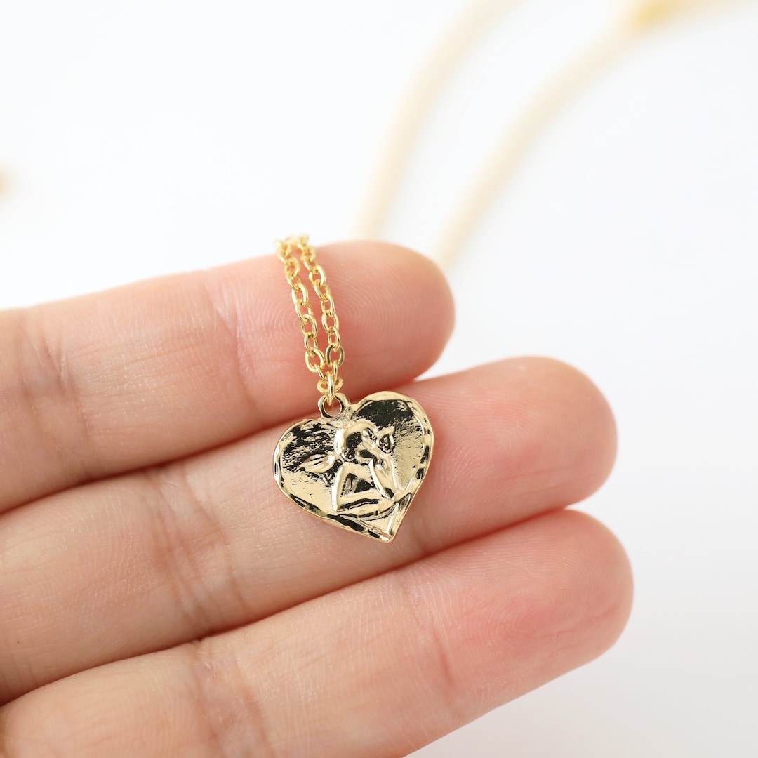 Gold Angel Heart Pendant Necklace: Guardian Gift - Etsy