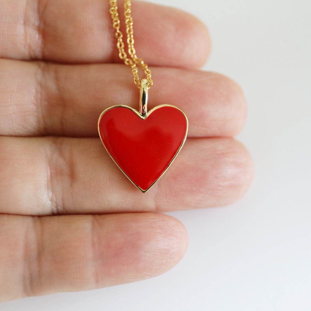 Red Heart Pendant Necklace Heart Necklace Birthday Gift - Etsy