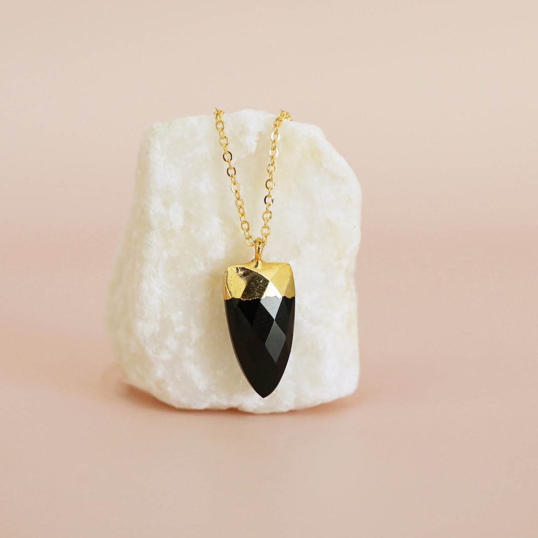 Black Onyx Point Pendant Necklace, Black Horn Necklace, Black Stone ...