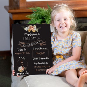 First Day of School Sign, Boho Floral Reusable School Chalkboard ...