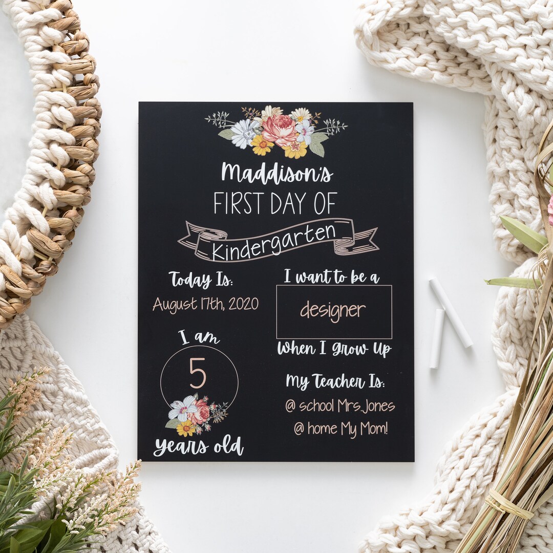 First Day of School Sign, Boho Floral Reusable School Chalkboard ...