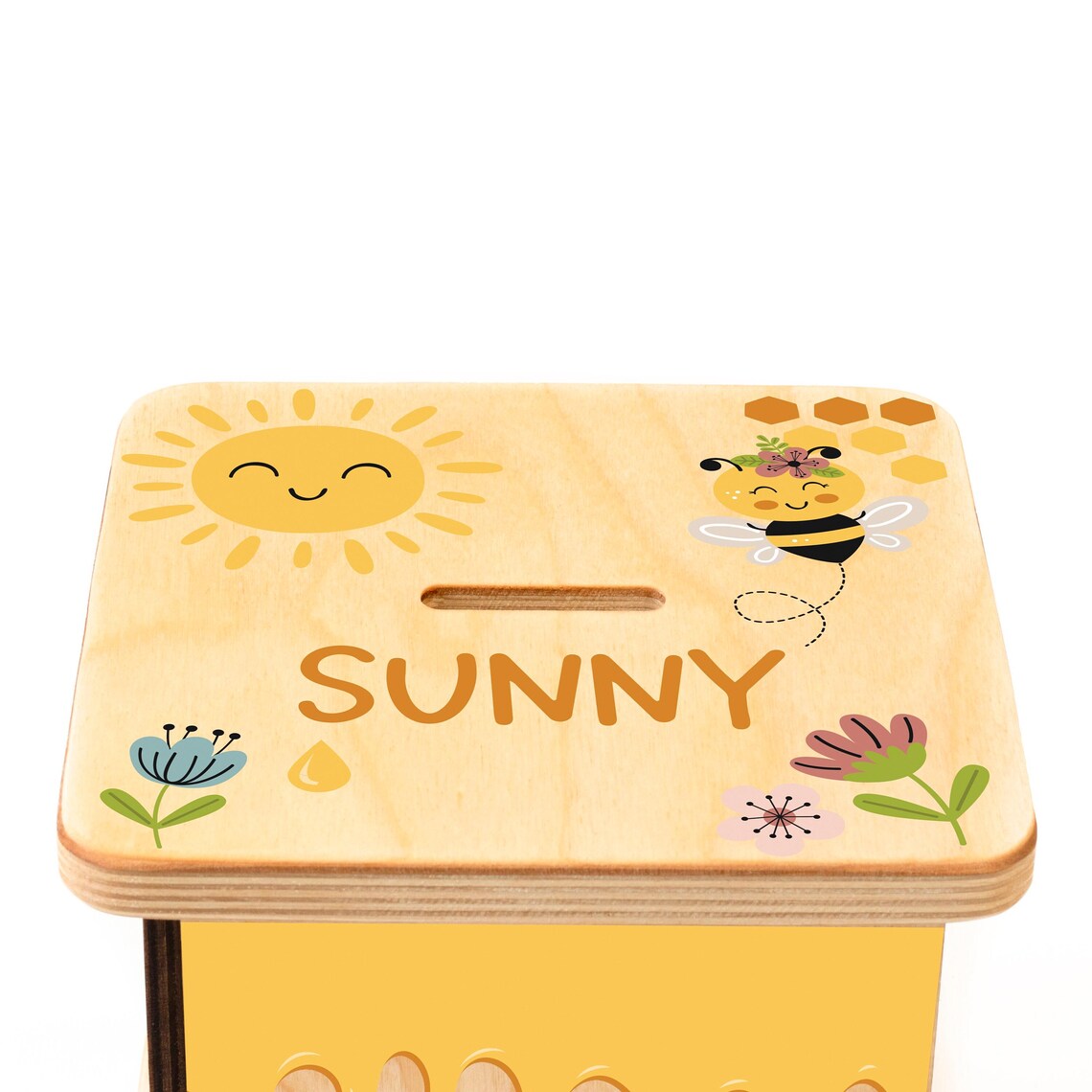 Personalized Piggy Bank, Bee Coin Bank, Wooden Piggy Bank, Educational ...