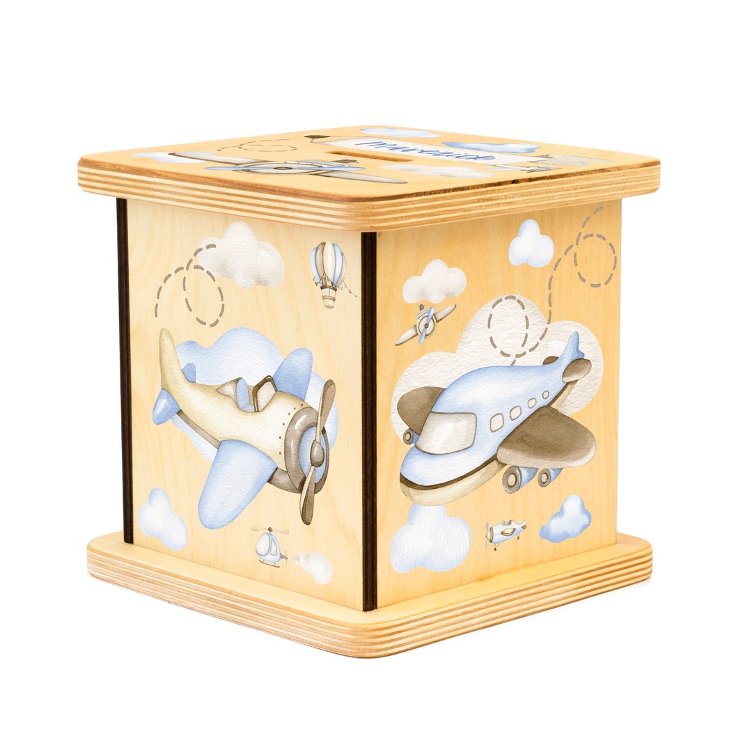 Airplane Piggy Bank for Kids, Personalized Gift, Wooden Bank for Boy ...