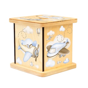 Airplane Piggy Bank for Kids, Personalized Gift, Wooden Bank for Boy ...