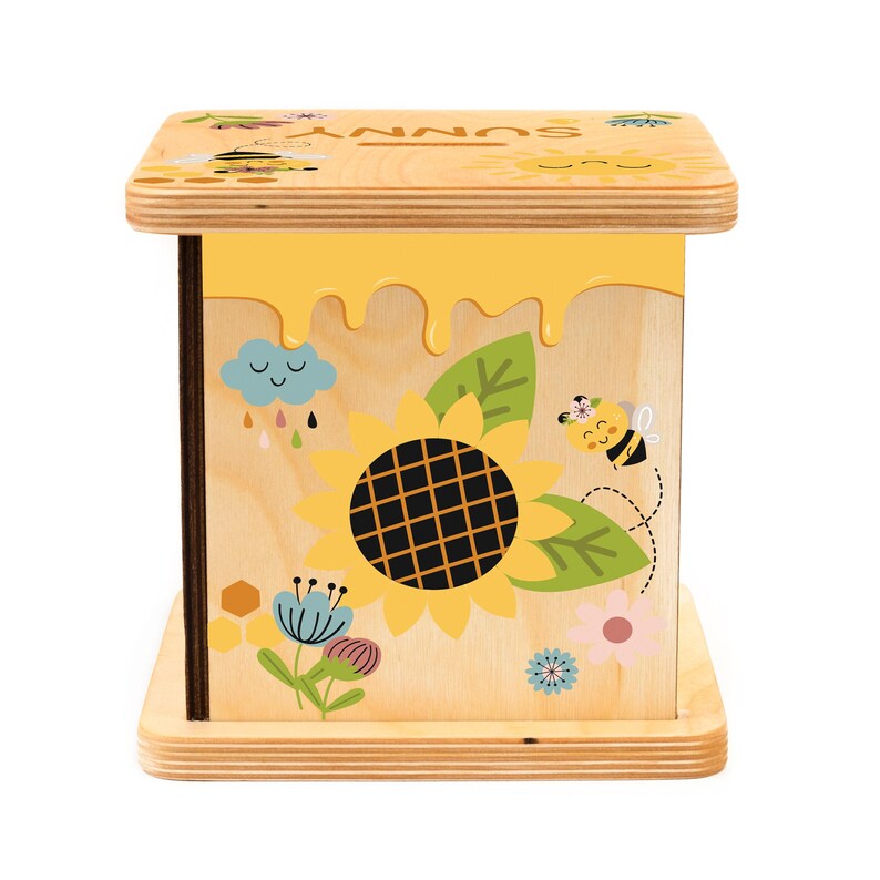 Personalized Piggy Bank, Bee Coin Bank, Wooden Piggy Bank, Educational ...