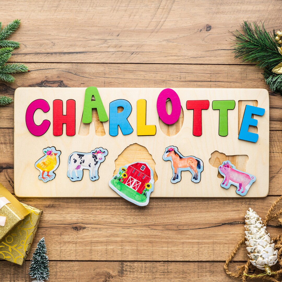 Farm Animal Name Puzzle, Animals With Floral Crown, Christmas Gift for ...