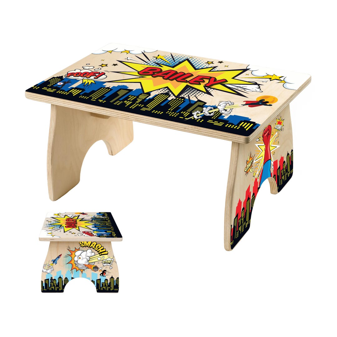 Superhero Step Stool for Kids, Toddler Step Stool, Wooden Personalized ...