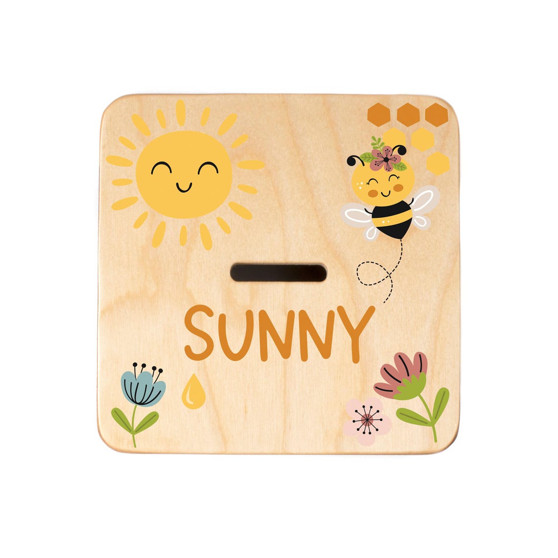 Personalized Piggy Bank, Bee Coin Bank, Wooden Piggy Bank, Educational ...