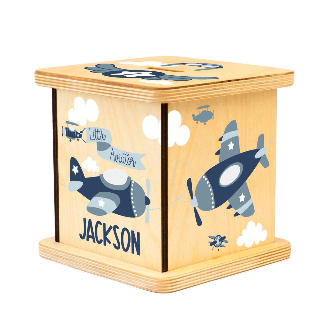 Wooden Piggy Bank for Kids, Personalized Gift, Airplane Piggy Bank ...