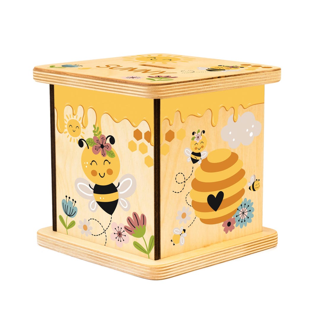 Personalized Piggy Bank, Bee Coin Bank, Wooden Piggy Bank, Educational ...