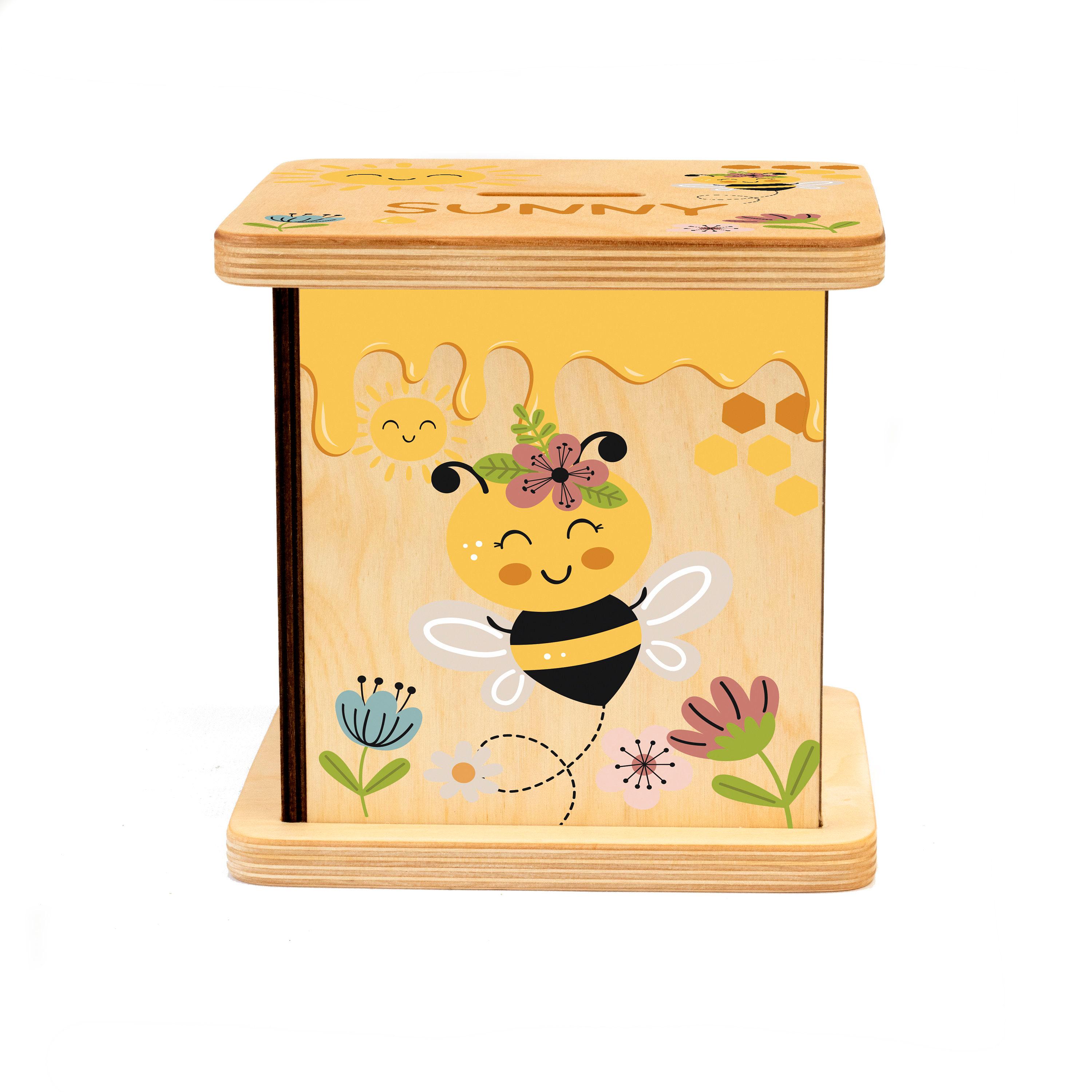 Personalized Piggy Bank, Bee Coin Bank, Wooden Piggy Bank, Educational ...