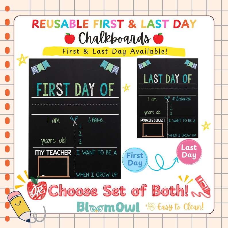 Back to School Chalkboard, First Day of School Sign, Reusable 1st Day ...