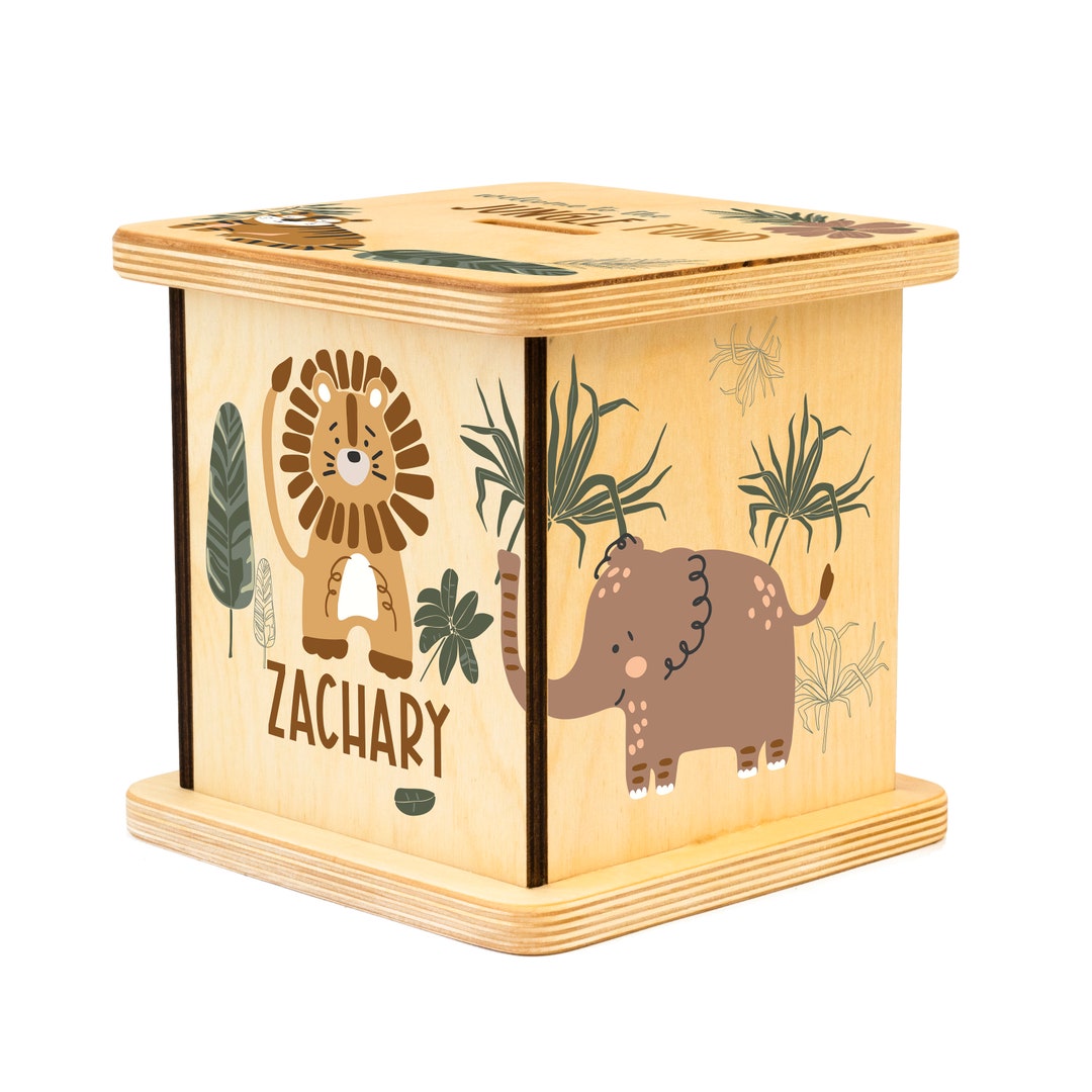 Jungle Piggy Bank, Personalized Gift, Safari Animals, Piggy Bank for ...