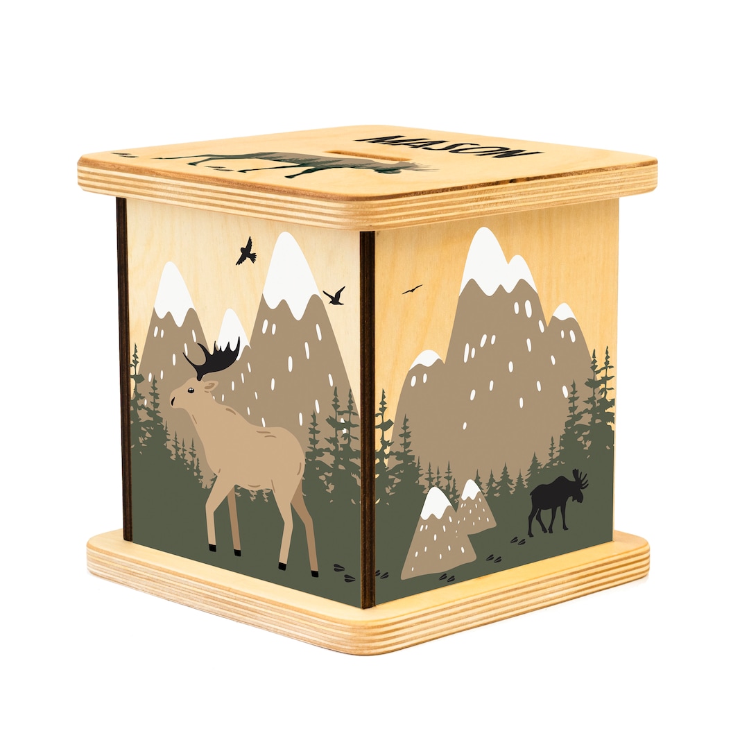 Personalized Piggy Bank, Moose Coin Bank, Educational Toy, Woodland ...