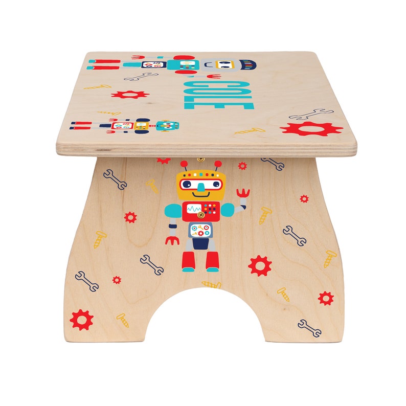 Robot Step Stool for Kids, Toddler Step Stool, Wooden Personalized ...