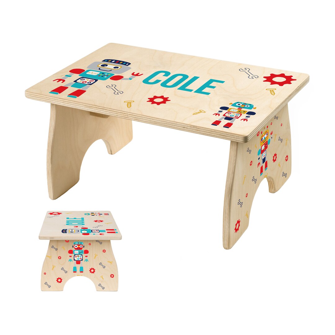 Robot Step Stool for Kids, Toddler Step Stool, Wooden Personalized ...
