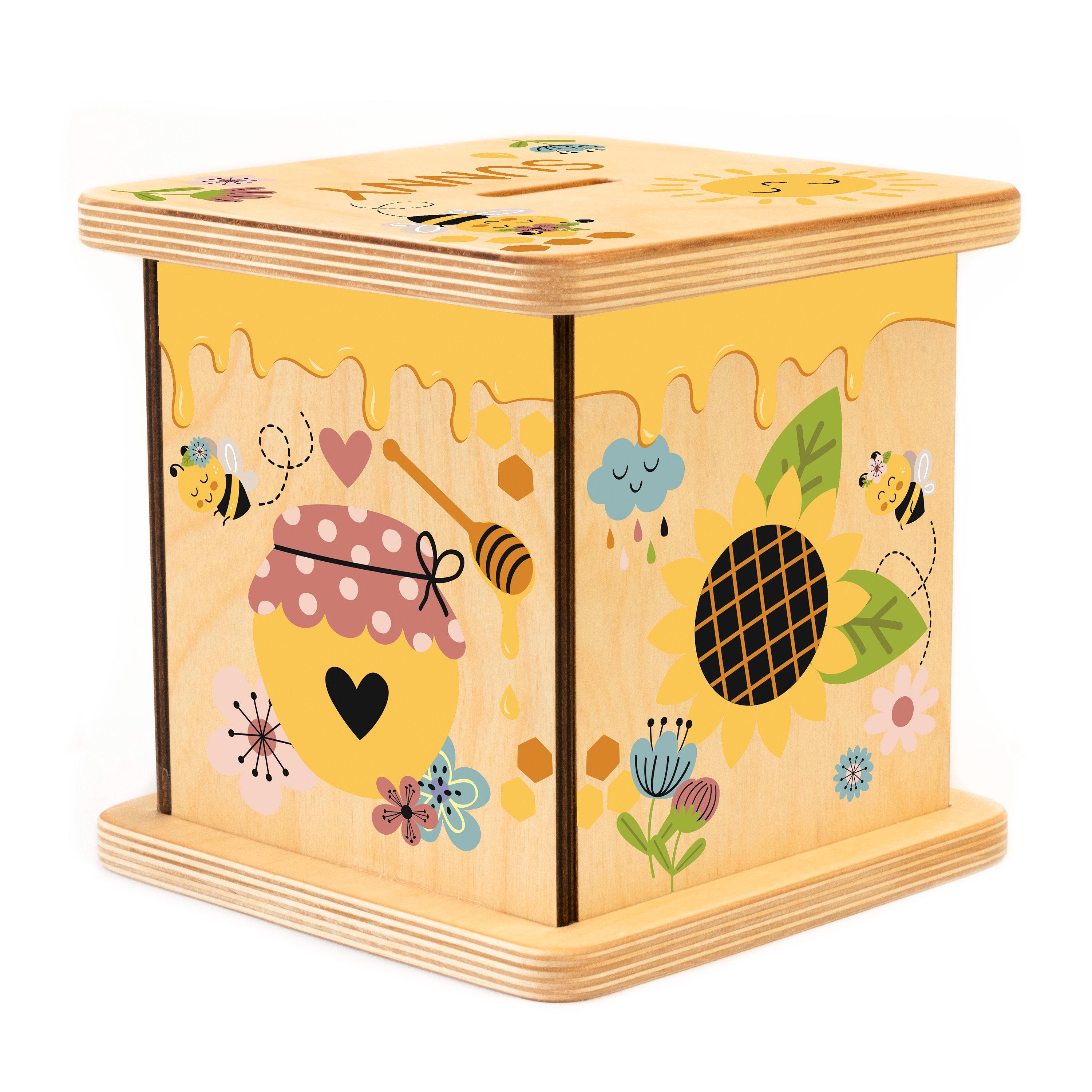 Personalized Piggy Bank, Bee Coin Bank, Wooden Piggy Bank, Educational ...