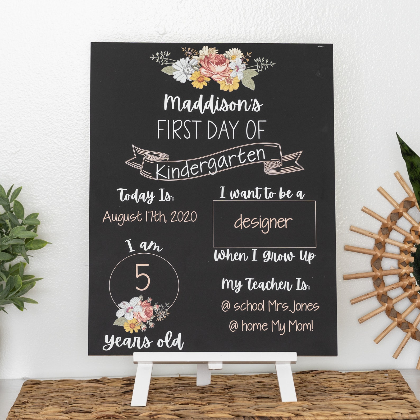 First Day of School Sign Boho Floral Reusable School - Etsy
