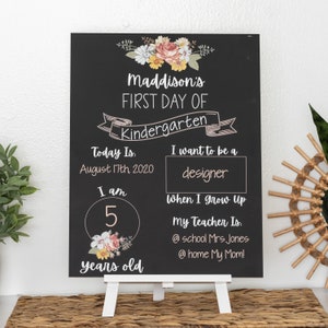 First Day of School Sign, Boho Floral Reusable School Chalkboard ...