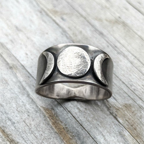 Double Band Triple Goddess Ring Silver Moon Ring Moon Phase | Etsy