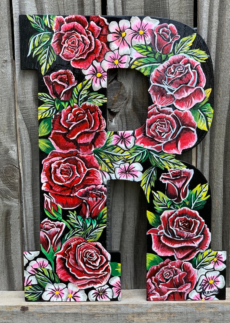 Colorful Hand Painted Wooden Letter With Your Choice of Design ...