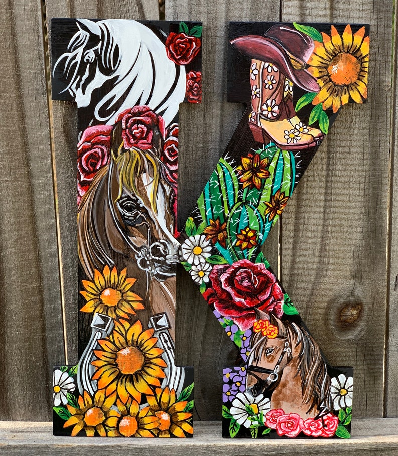 Colorful Hand Painted Wooden Letter With Your Choice of Design ...