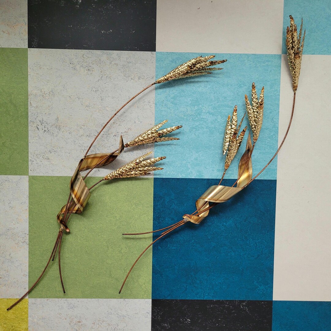 Vintage Brass Wheat Wall Art Pair - Etsy