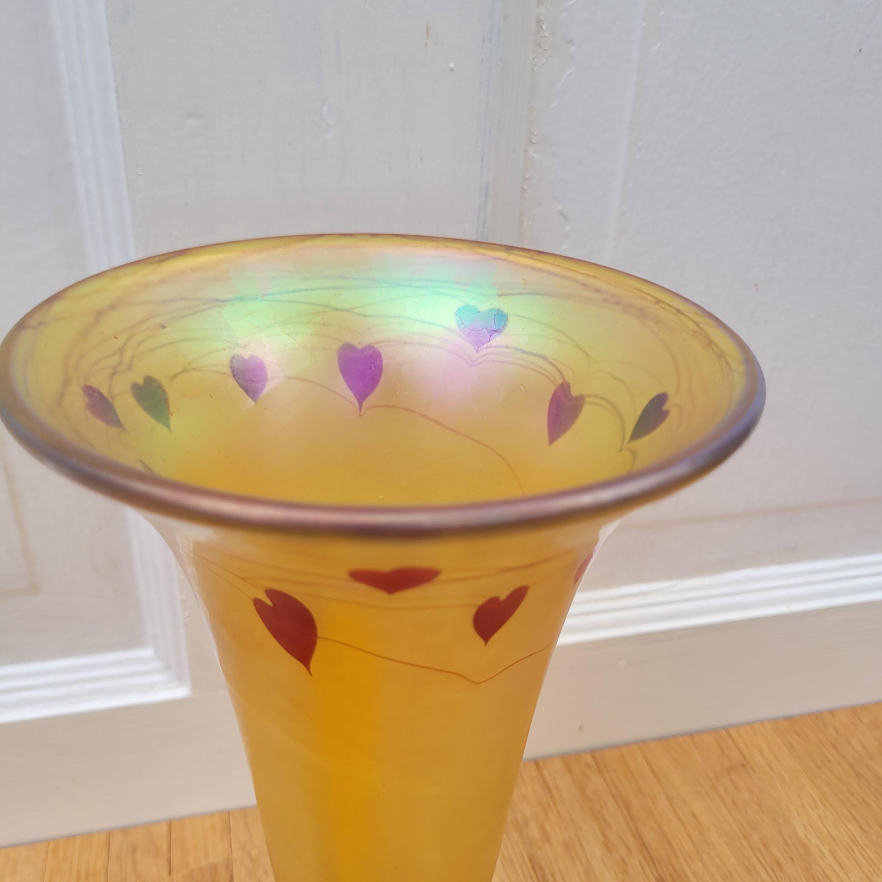 Orient and Flume Art Glass Vase, Iridescent Hanging Heart and Vine - Etsy