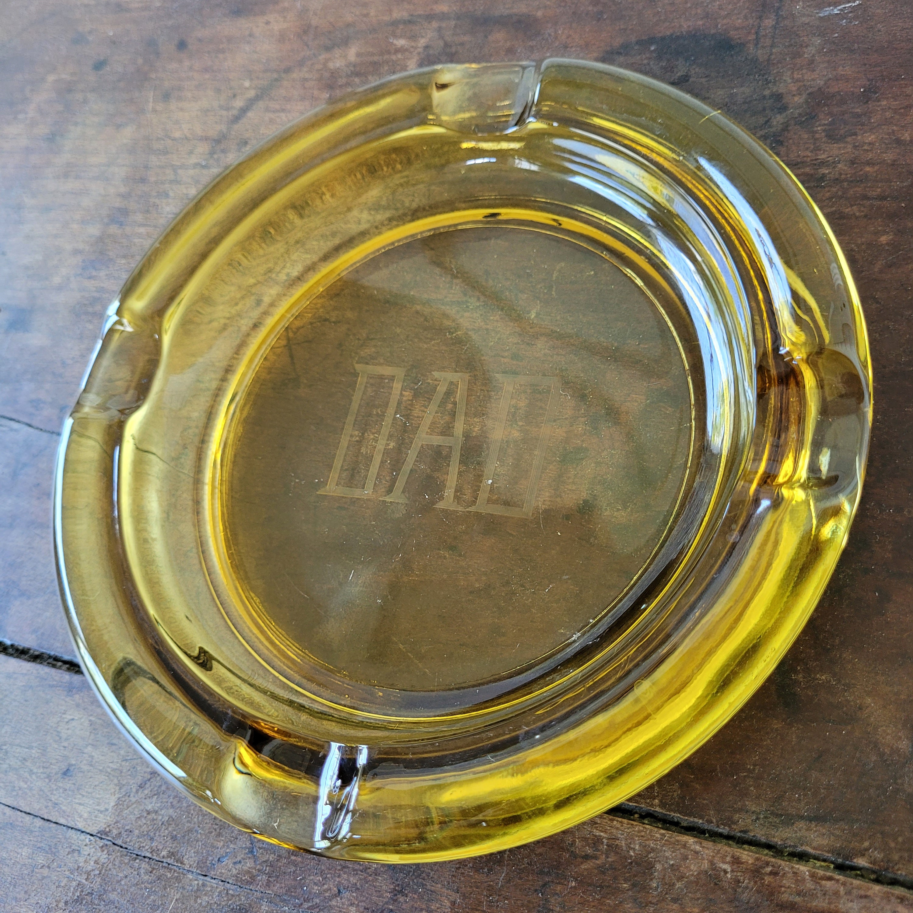 Vintage Amber Glass Ashtray Etched DAD - Etsy