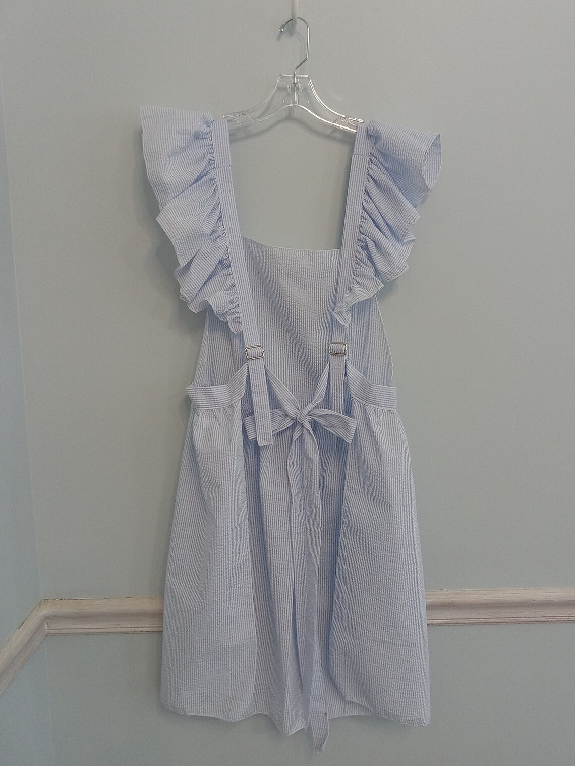 Fitted Seersucker Women's Apron With Ruffled Straps and Full Skirt ...