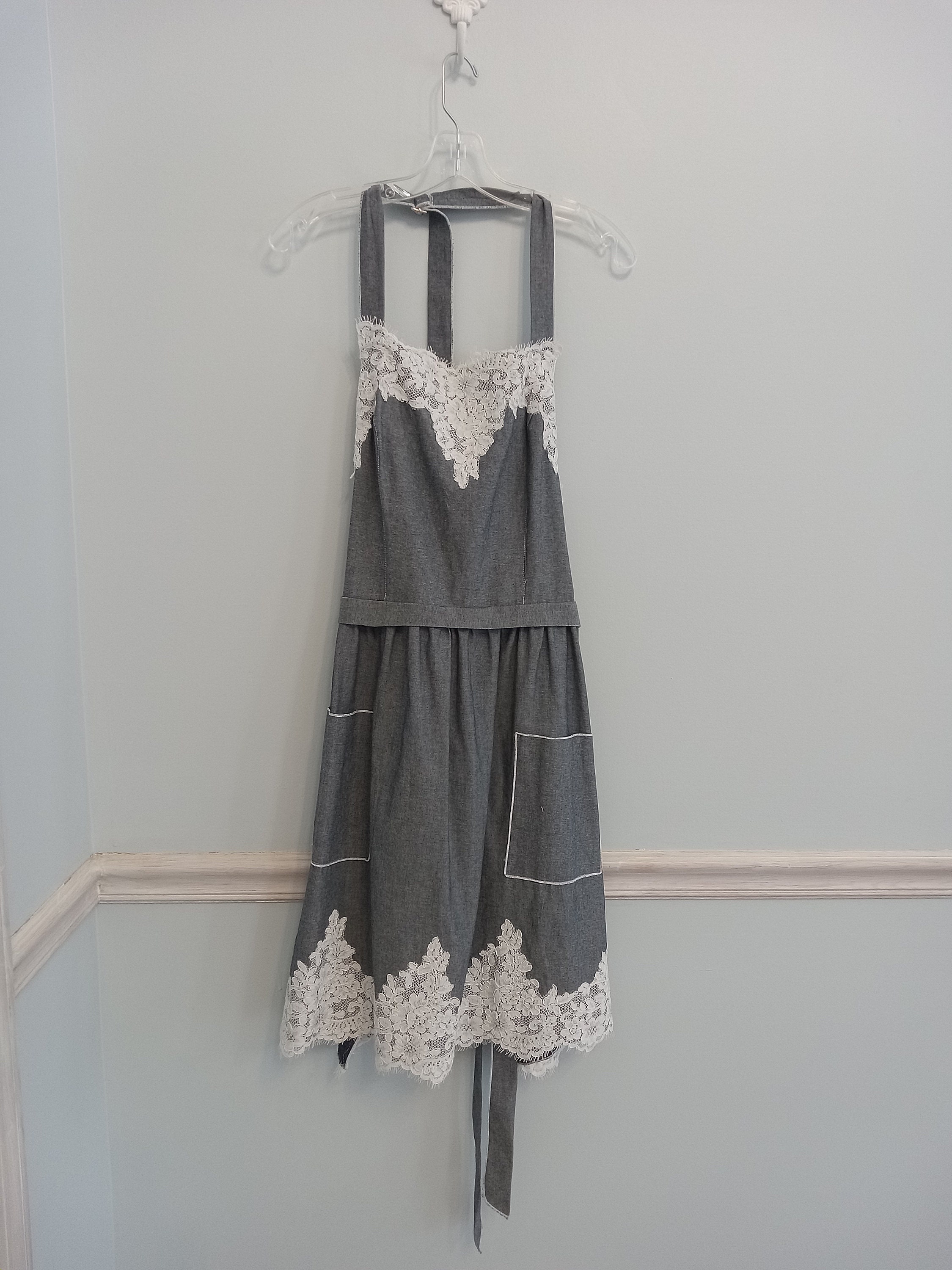 Fitted Lace and Denim Women's Apron With Adjustable Straps and Full ...