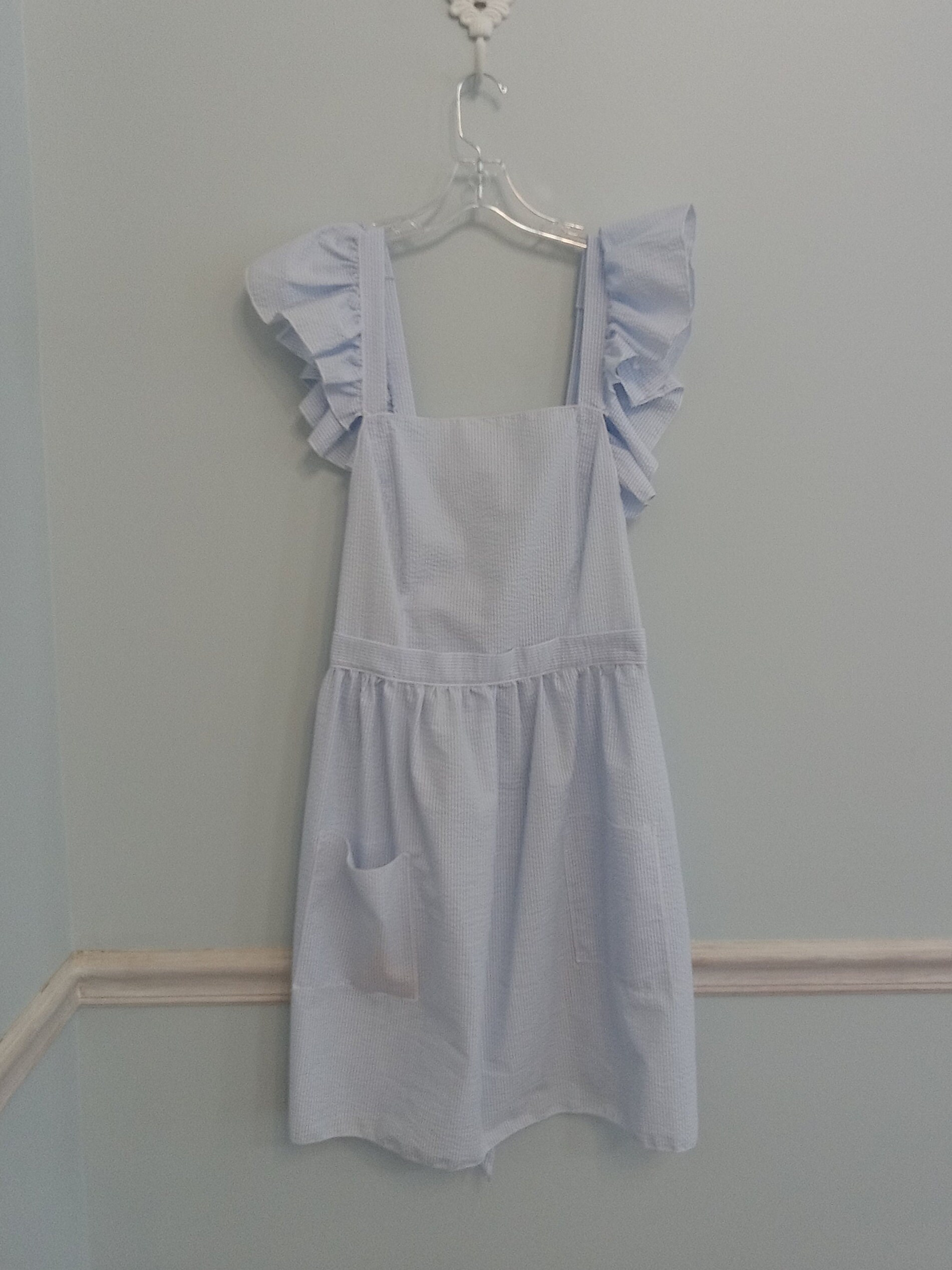 Fitted Seersucker Women's Apron With Ruffled Straps and Full Skirt ...