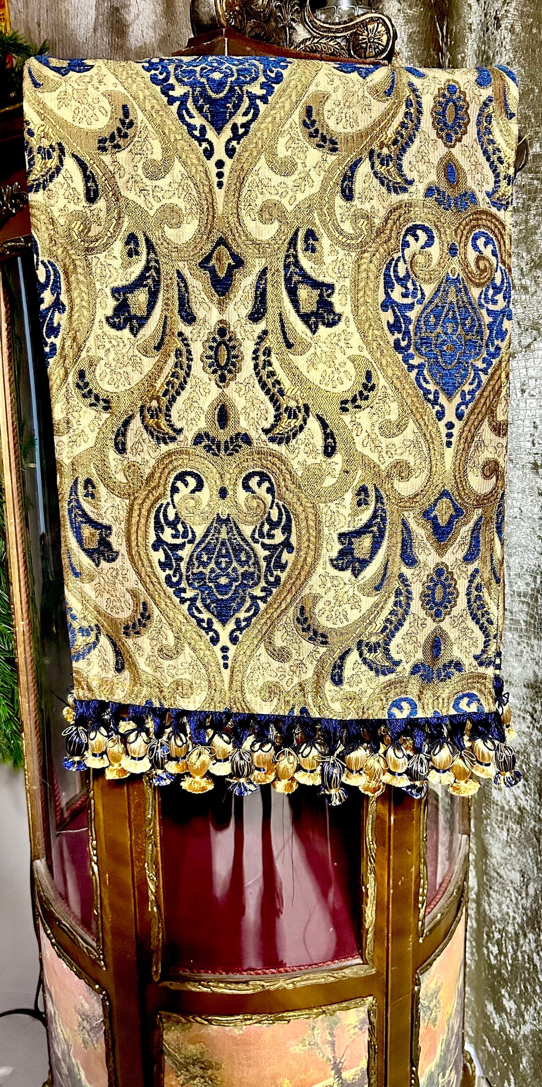 Old World Table Runner Unique Royal Blue Gold Tuscan Design Table Decor ...