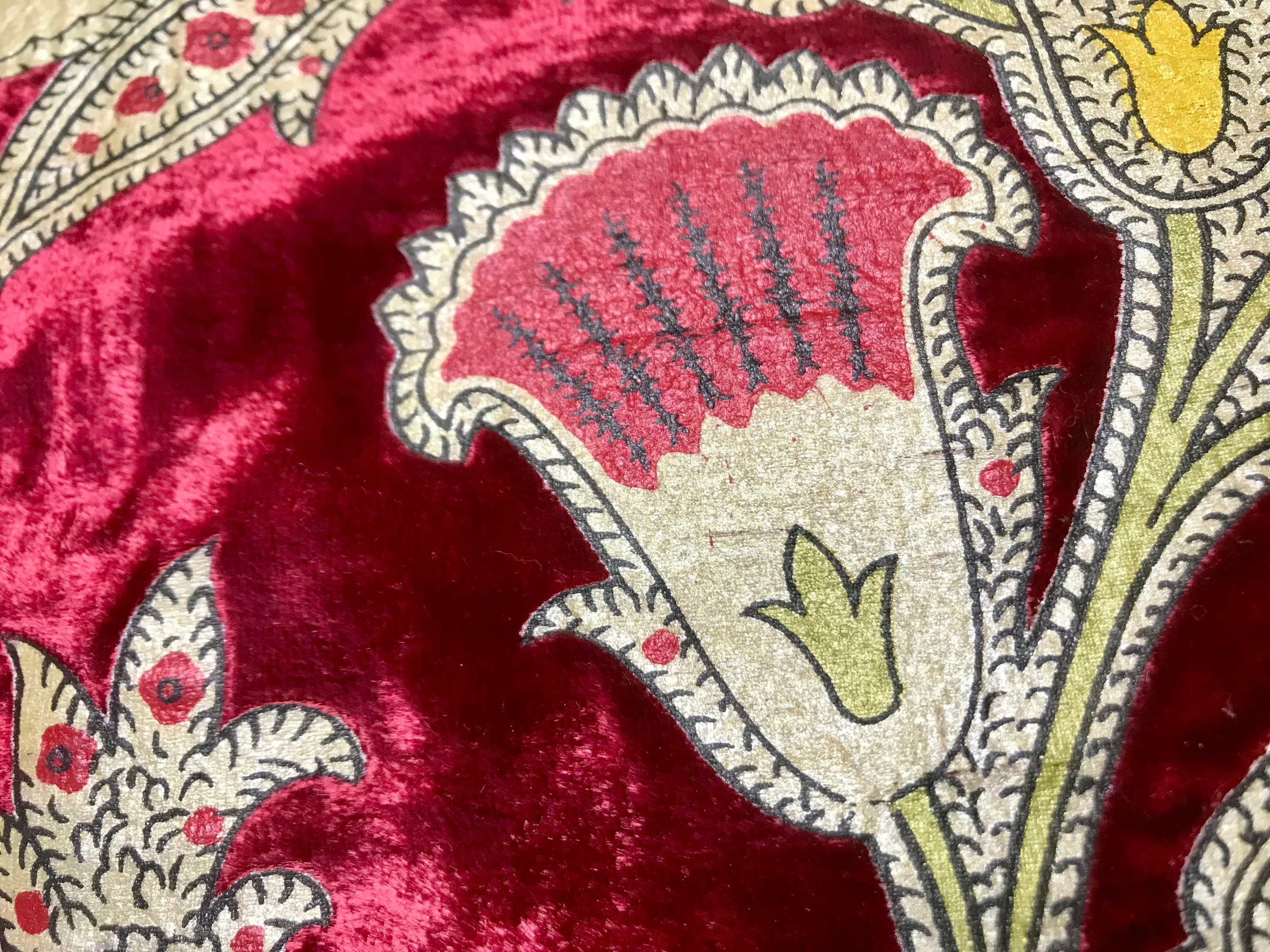 Rare Velvet Fabric With Unique Design Bright Red Velvet Appliqué Floral ...